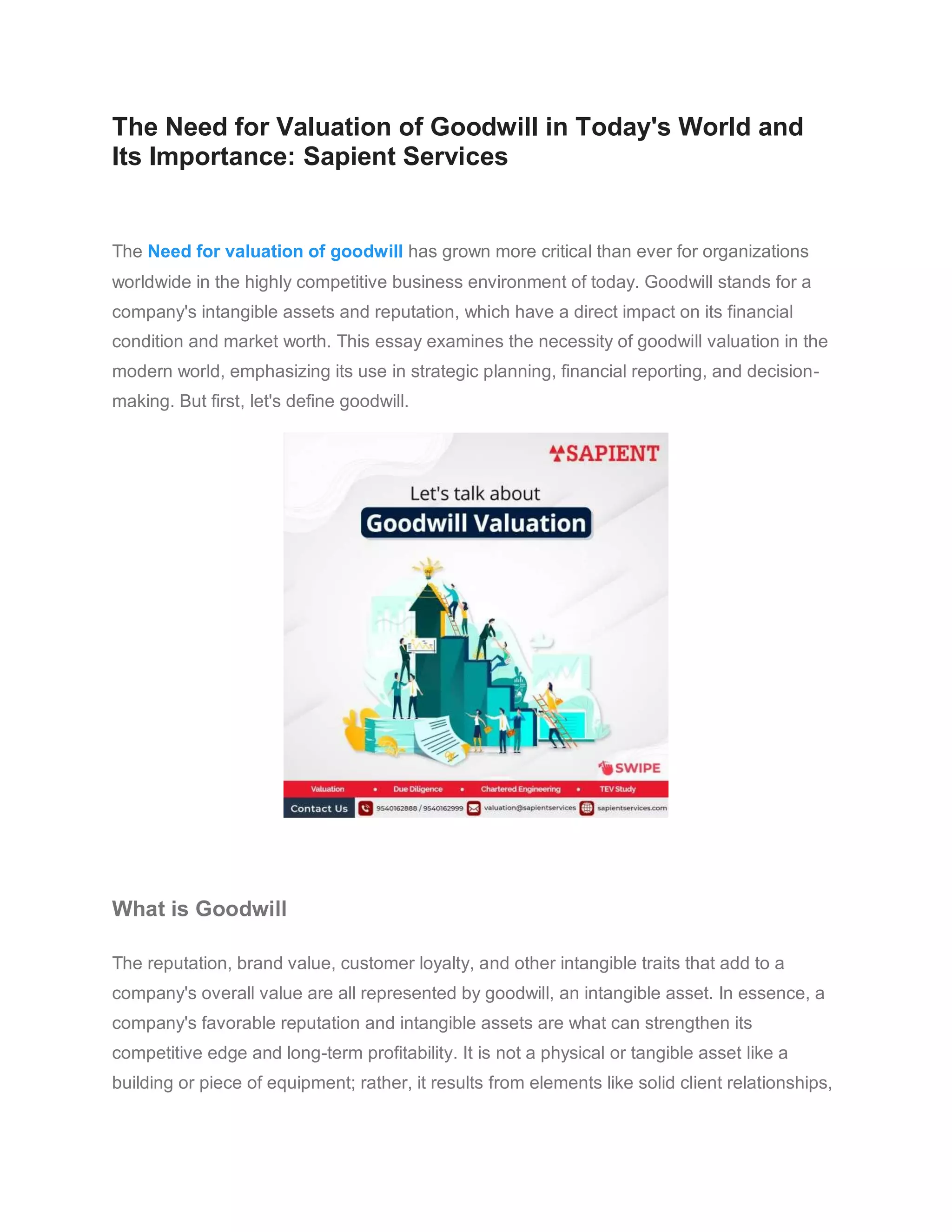 The Need for Valuation of Goodwill in Today's World and Its Importance ...