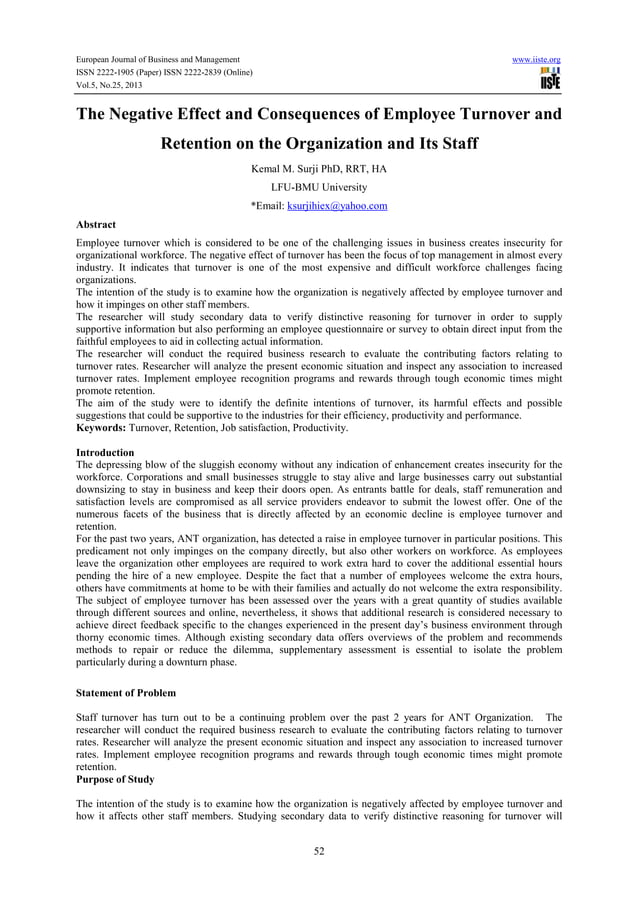 The negative effect and consequences of employee turnover and retention ...