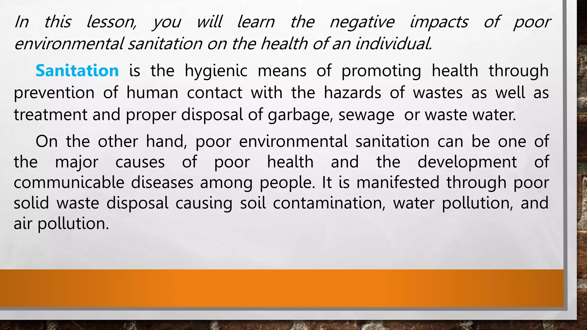 The Negative Impact of Poor Environmental Sanitation on the Health of ...