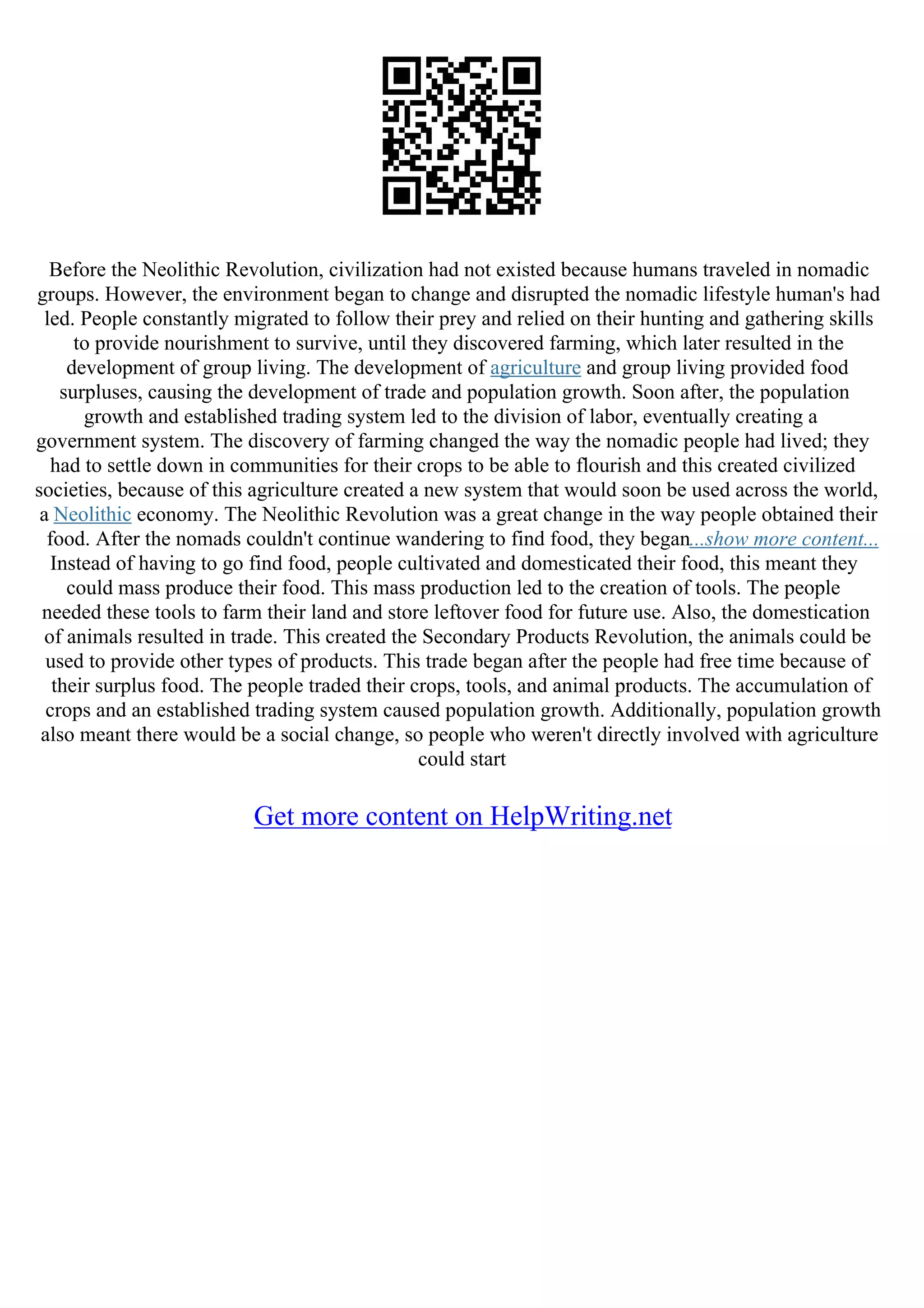 The Neolithic Revolution Essay | PDF