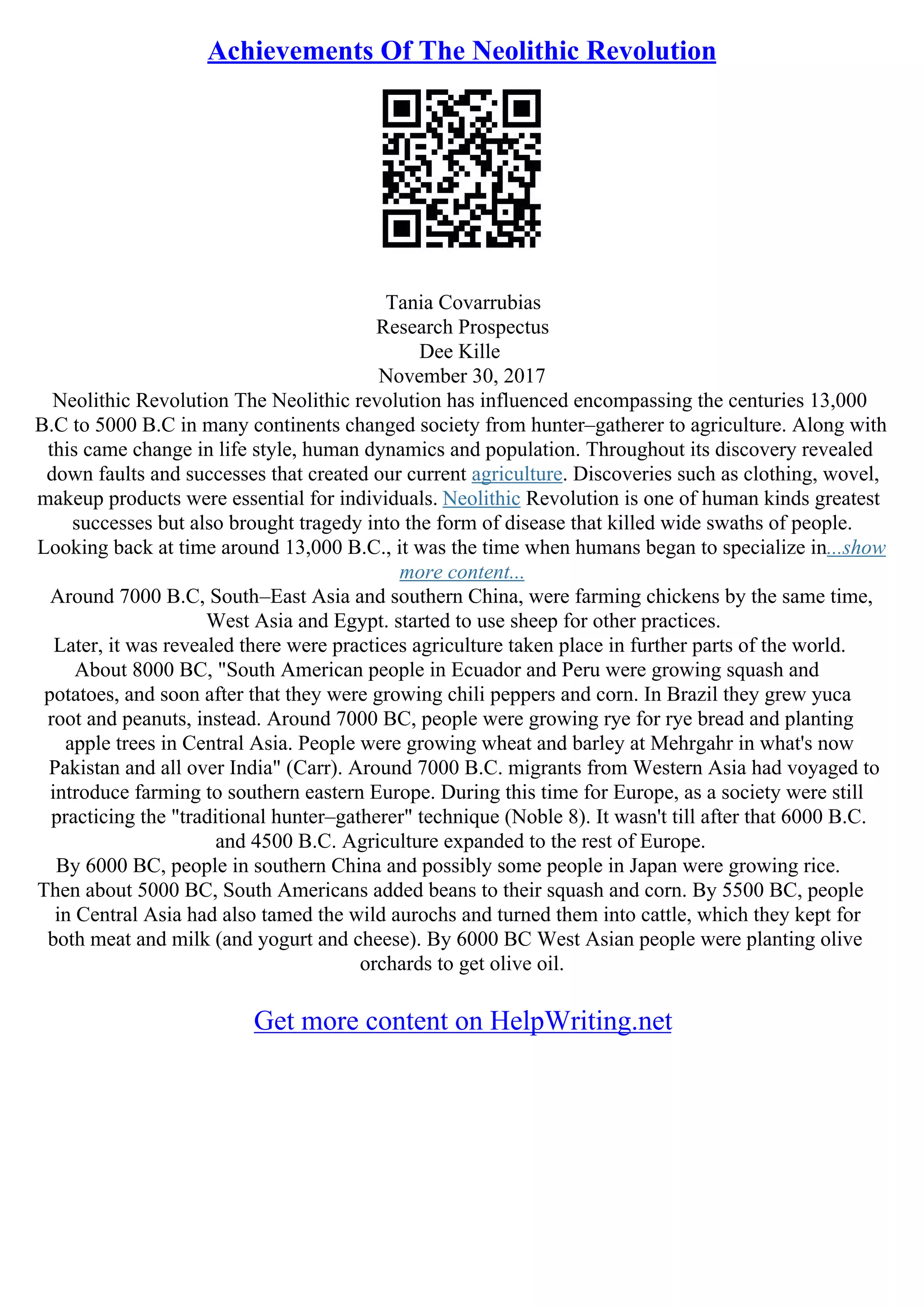 The Neolithic Revolution Essay | PDF