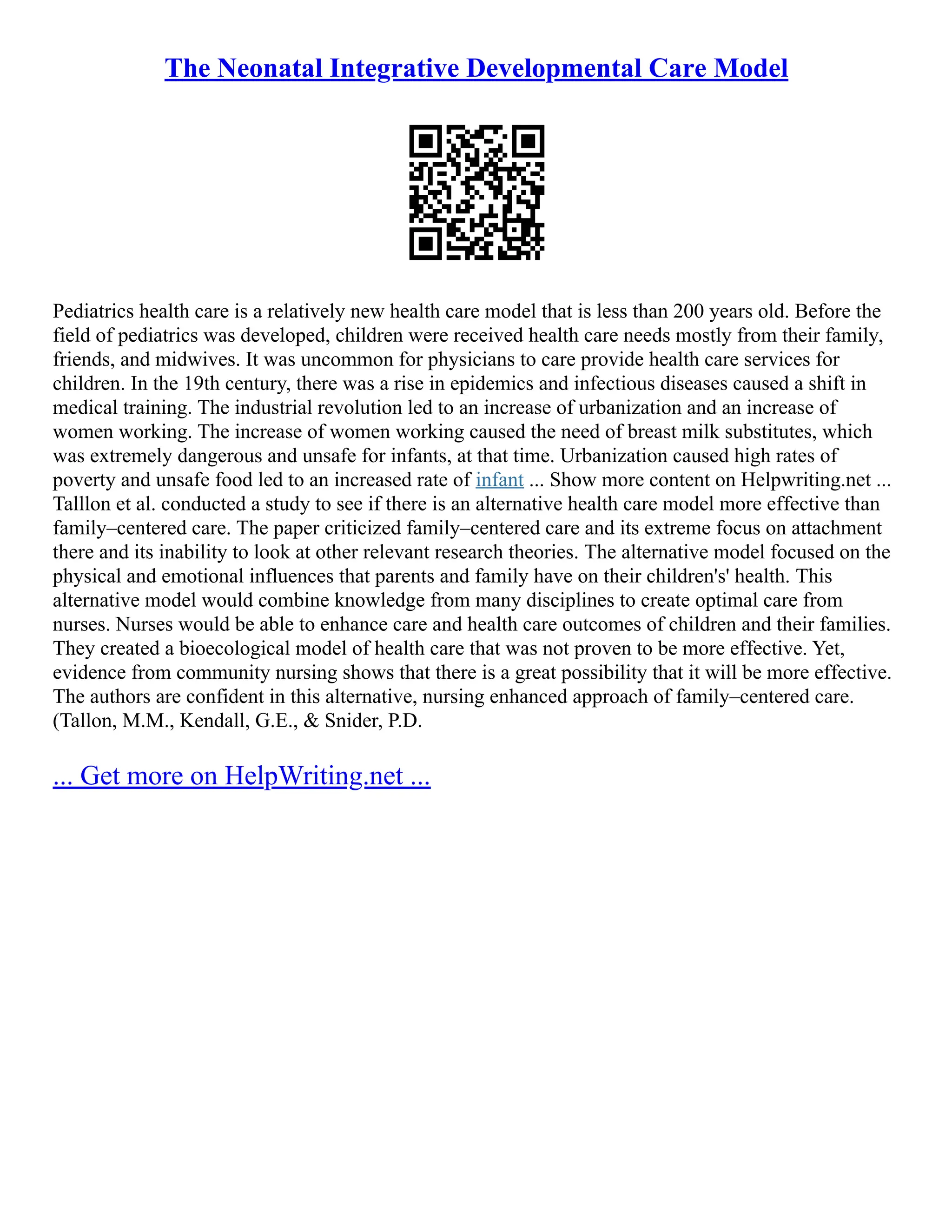 The Neonatal Integrative Developmental Care Model | PDF