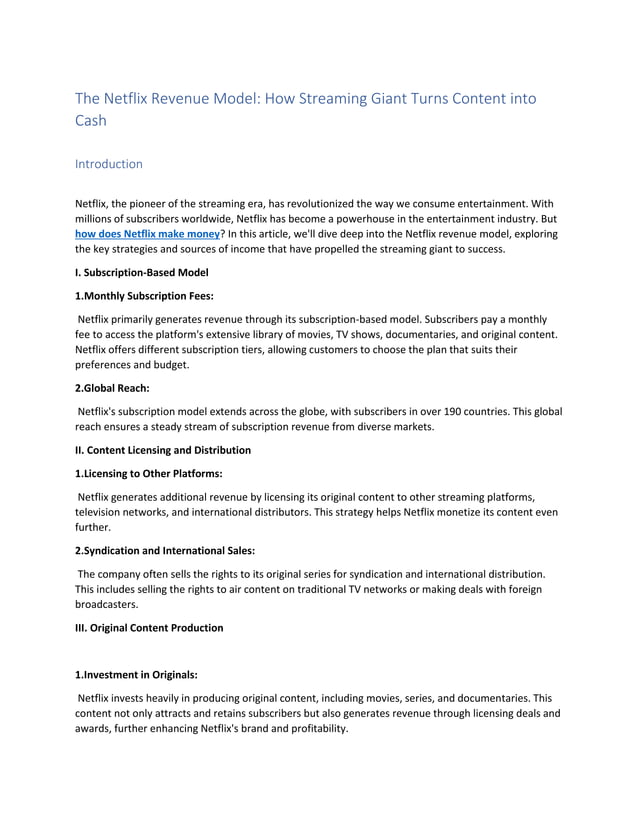 The Netflix Revenue Model.docx | Home Entertainment Systems | Consumer ...