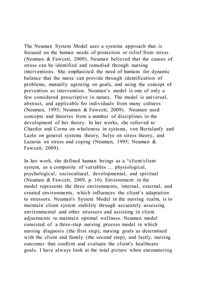 The Neuman System Model uses a systems approach that is focused | DOCX ...