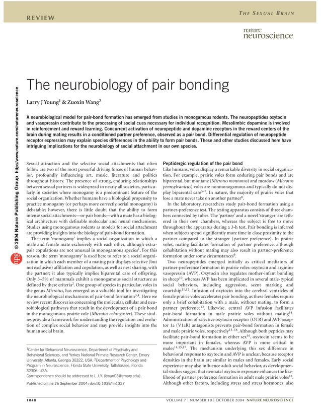The neurobiology of pair bonding | PDF | Chemistry | Science