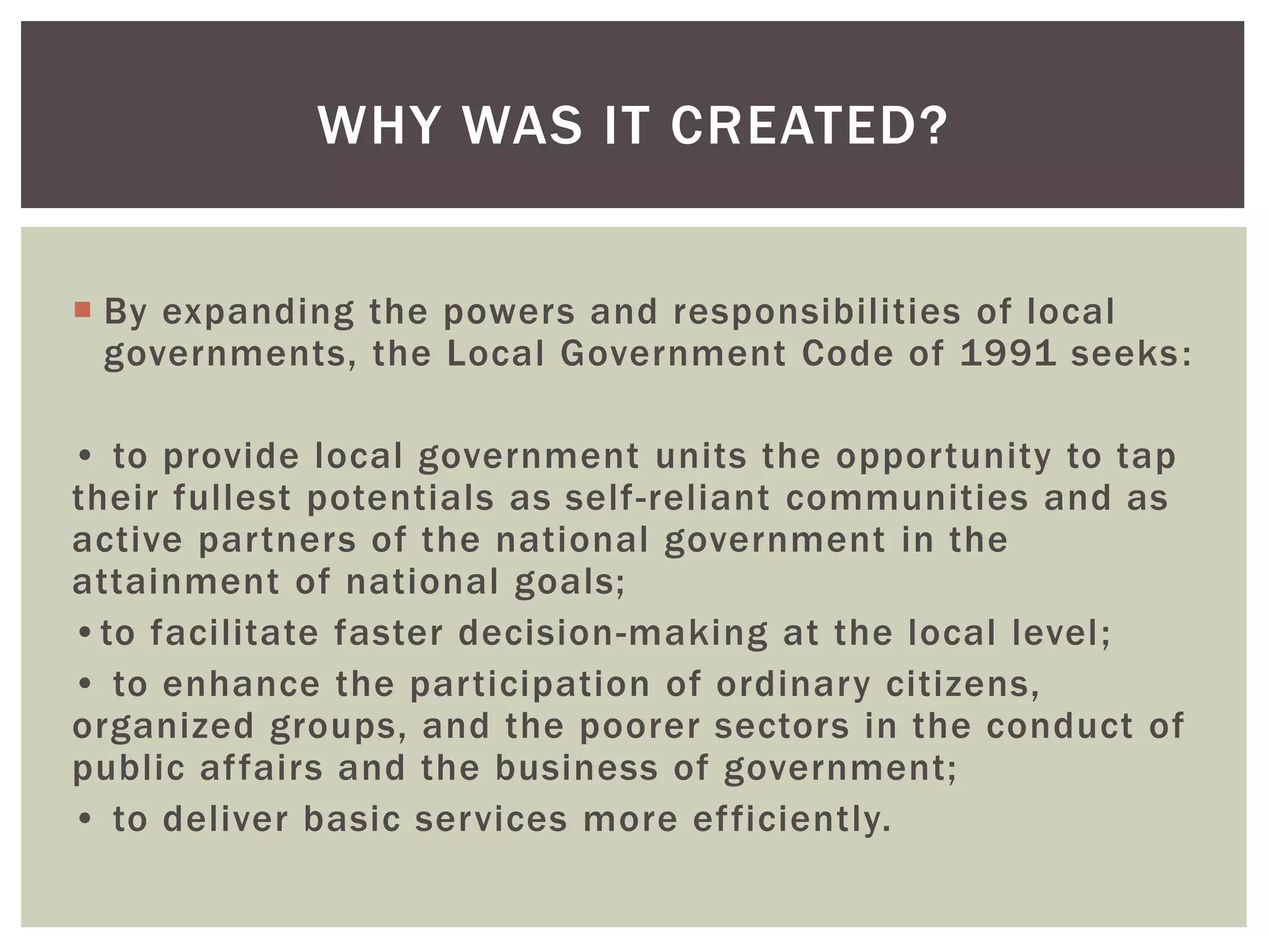 The Newly Created Local Government Code of the Philippines | PPTX