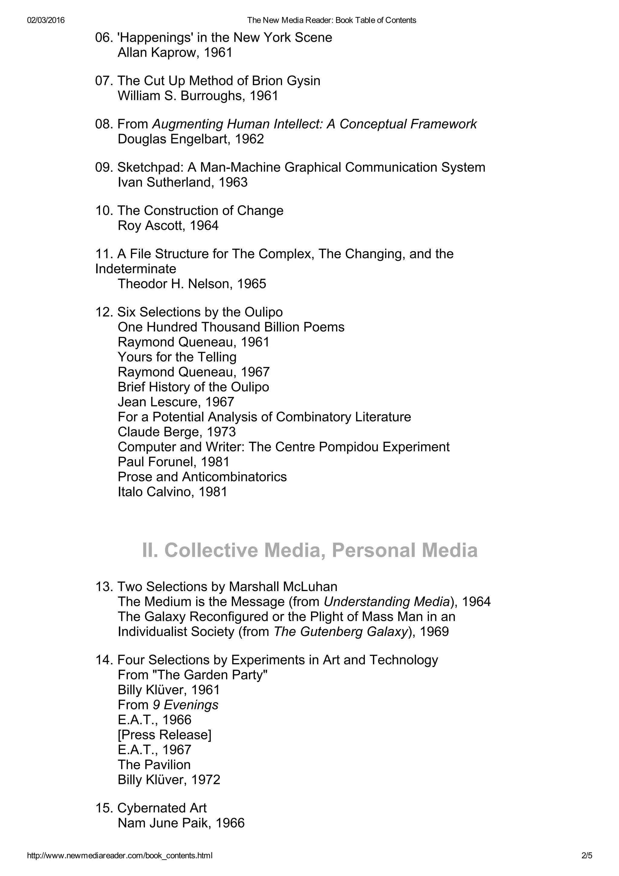 The new media reader book table of contents | PDF