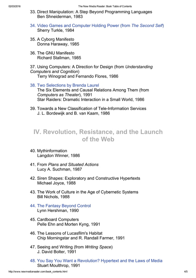 The new media reader book table of contents | PDF | Technology & Computing