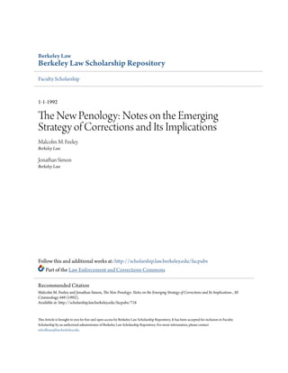 The new penology notes on the emerging strategy of corrections a | PDF