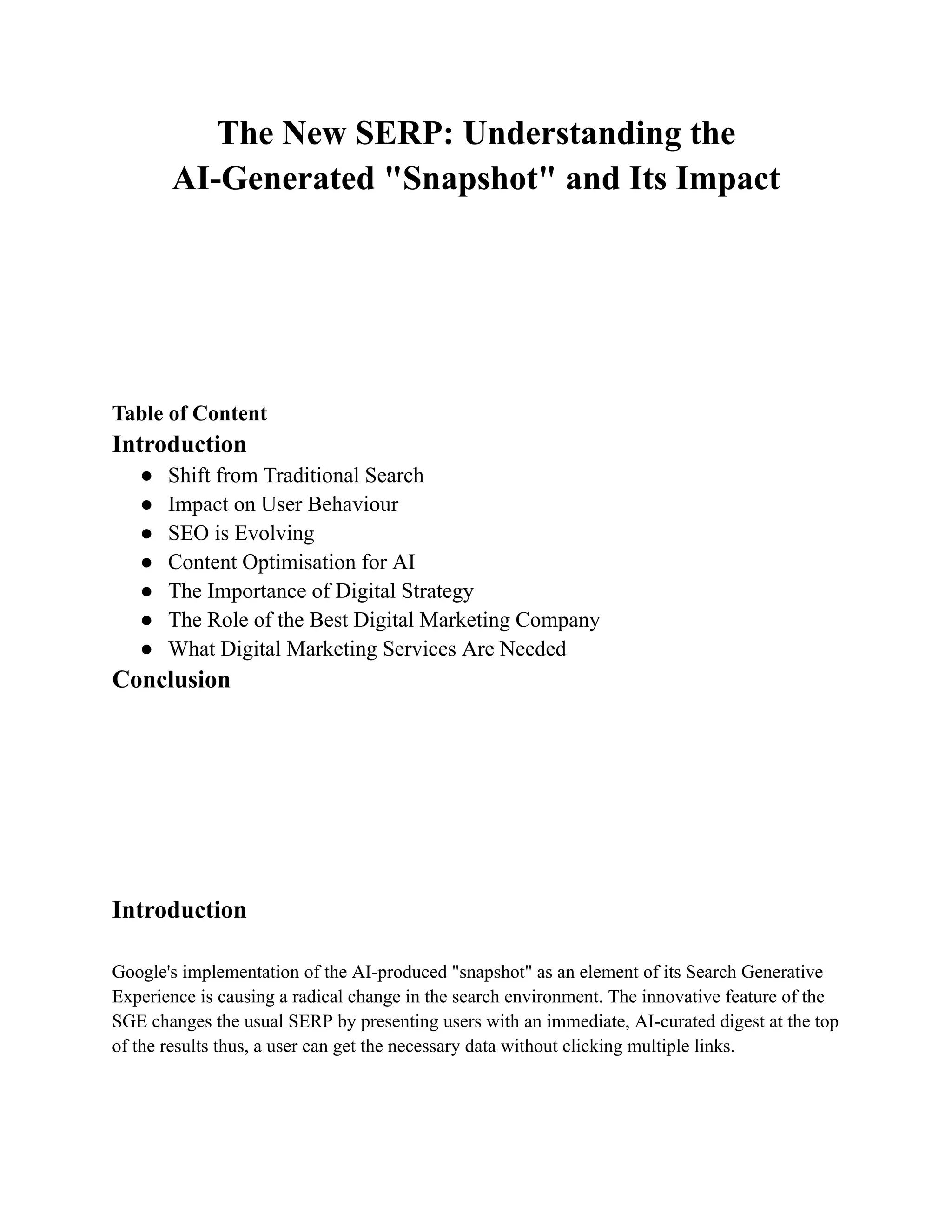 The New SERP: Understanding the AI-Generated "Snapshot" and Its Impact | PDF