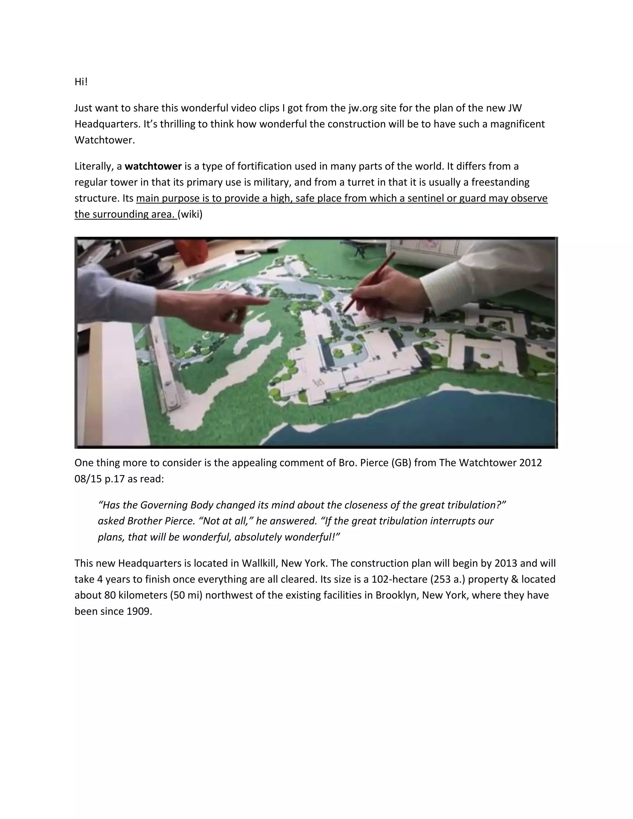 The new watchtower of jw headquarters | DOCX