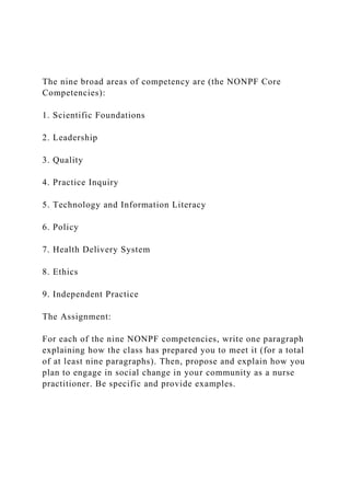 The nine broad areas of competency are (the NONPF Core Competenc.docx ...