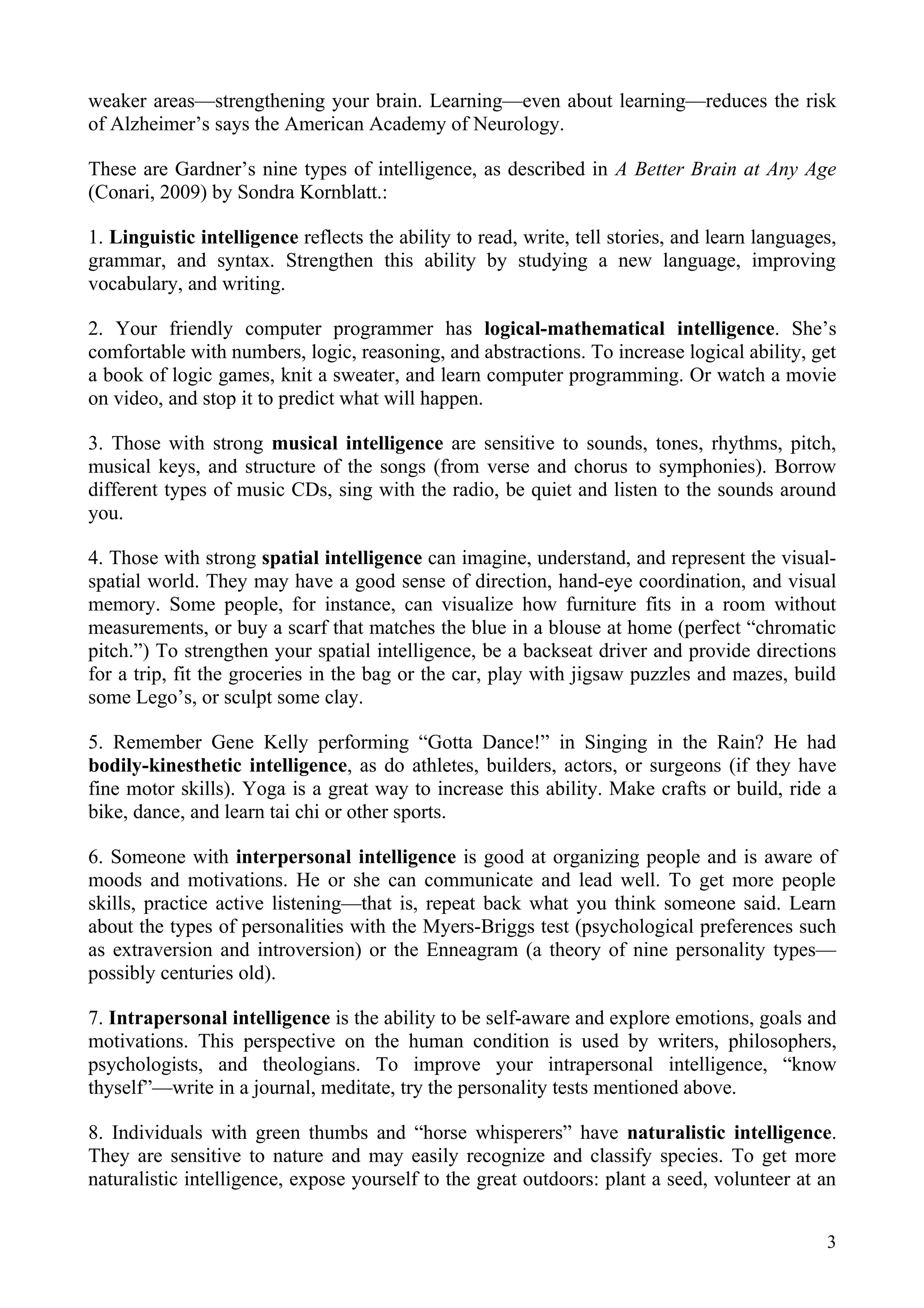 The nine types of intelligence | DOC