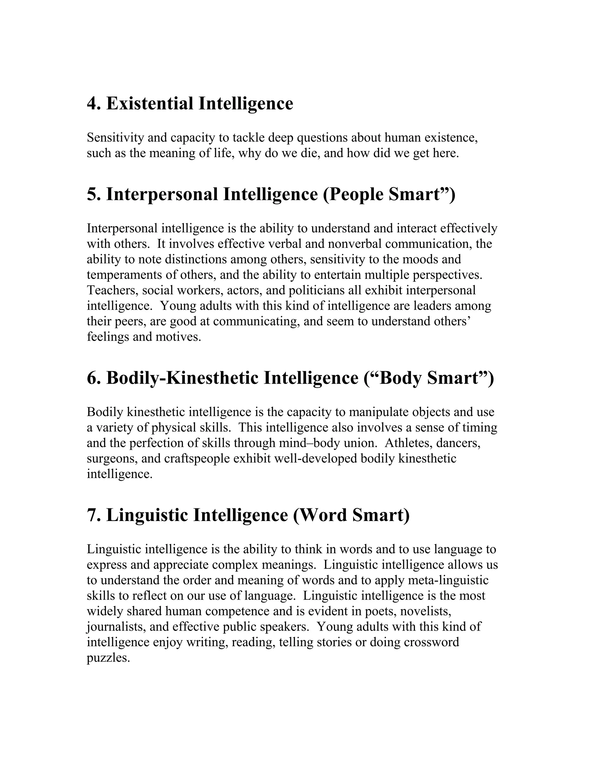 Intelligence Types | DOC | Games and Puzzles | Hobbies & Interests