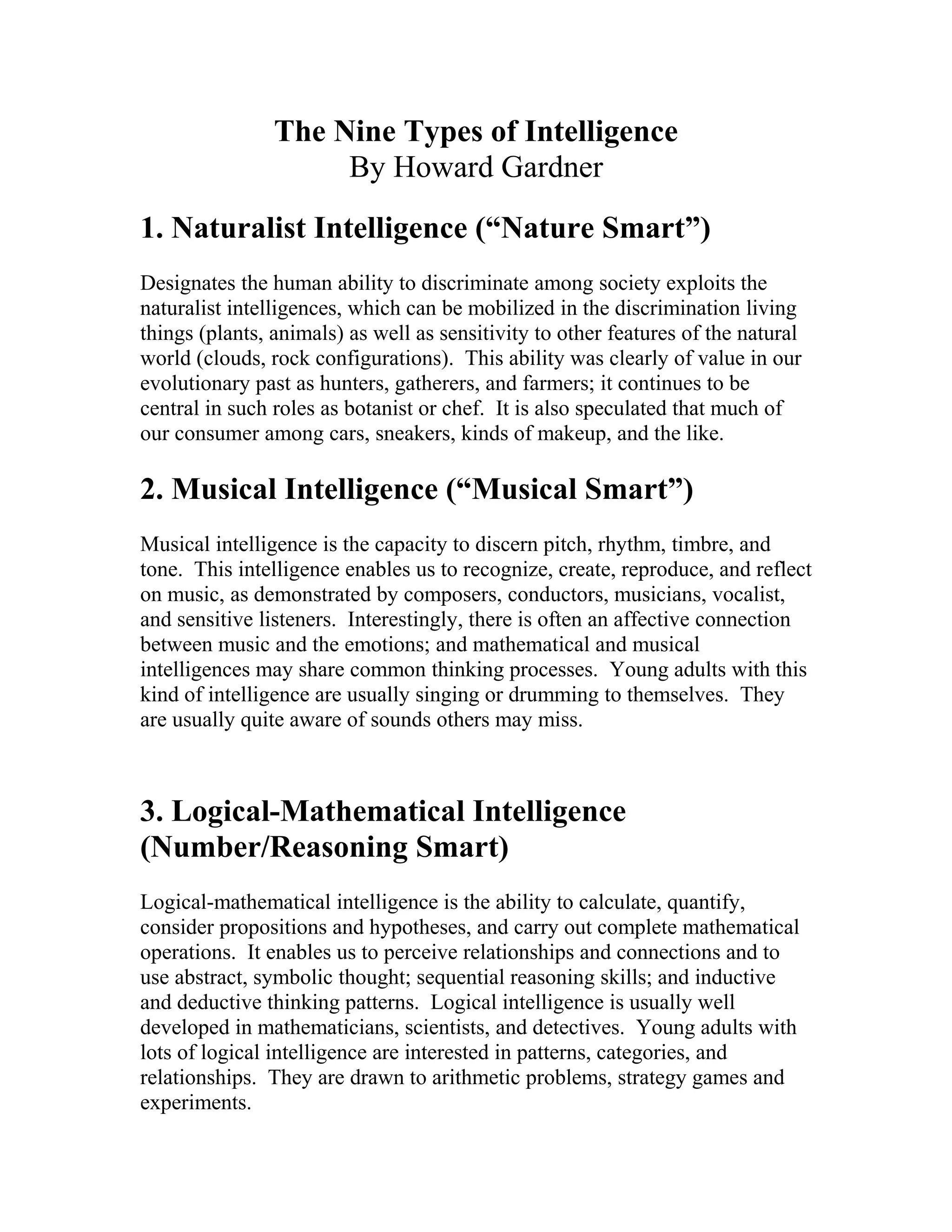 types of intelligence | PDF