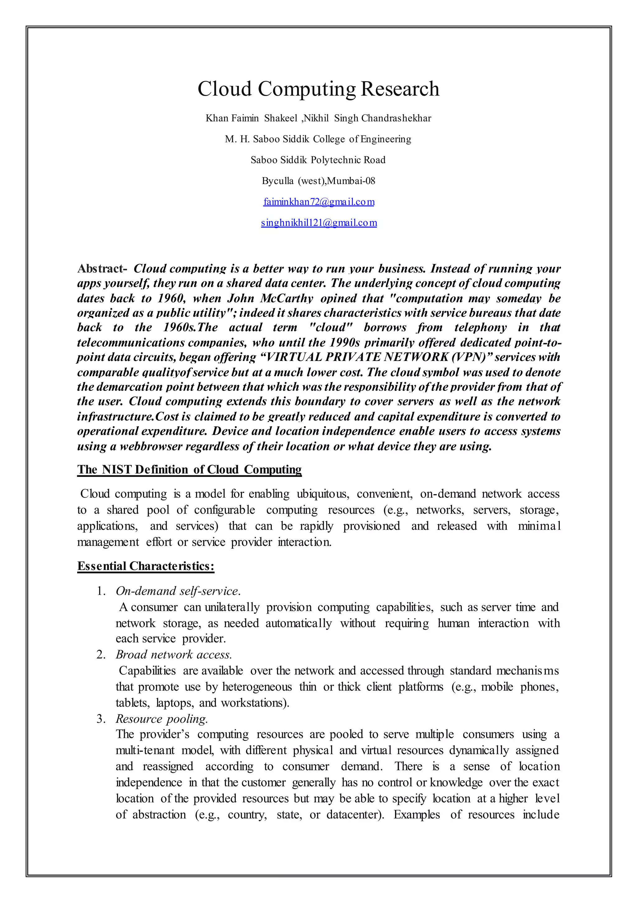 The Nist definition of cloud computing cloud computing Research Paper ...