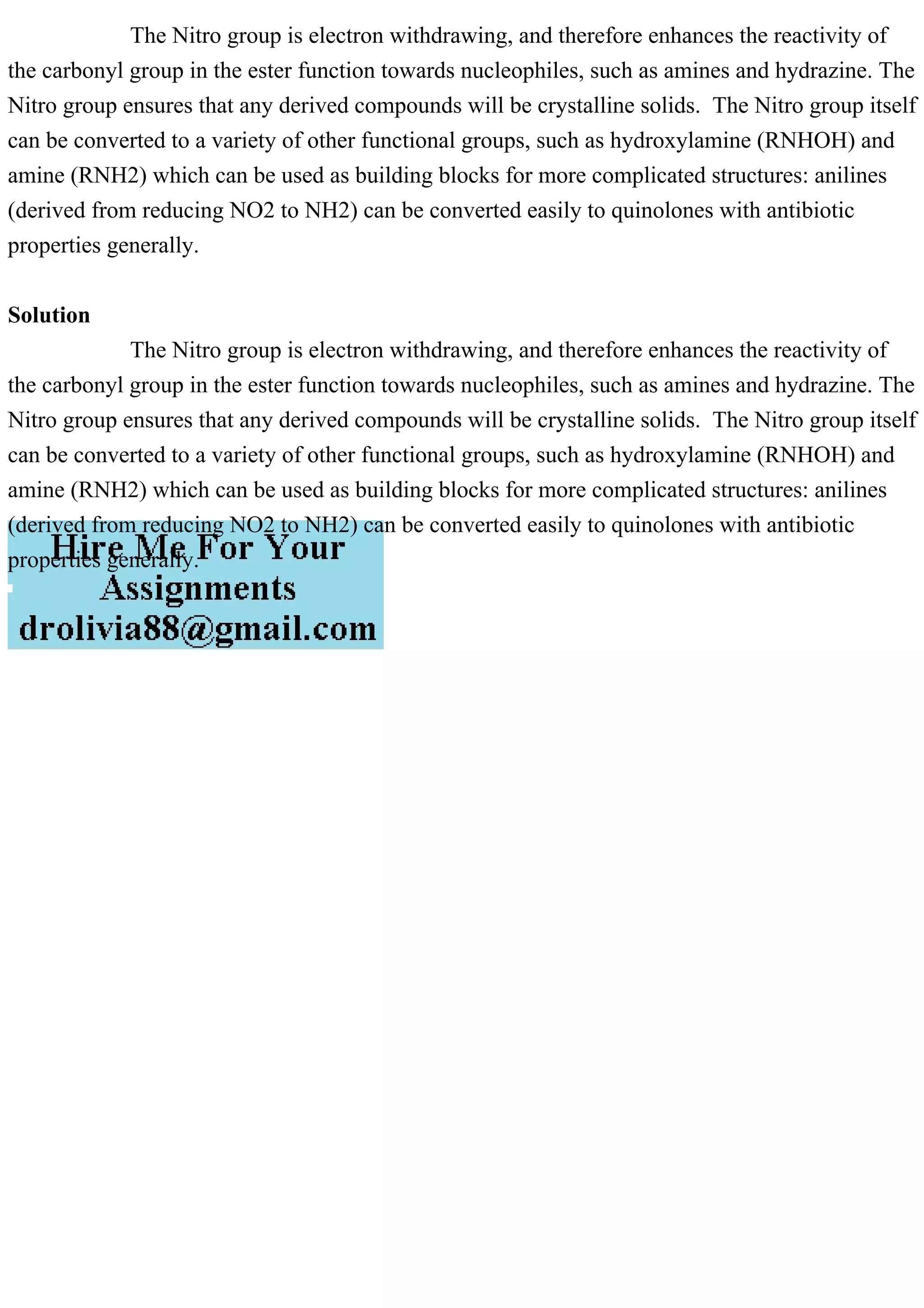 The Nitro group is electron withdrawing, and ther.pdf