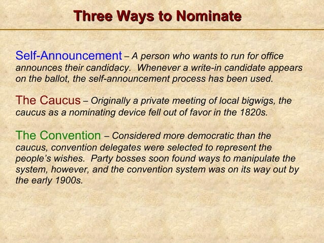 The nominating process | PPT | Elections | Politics