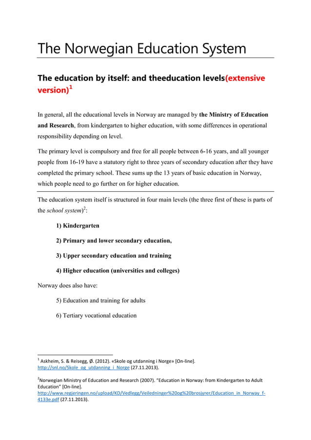 The norwegian education system s1 (v2) (1) | PDF