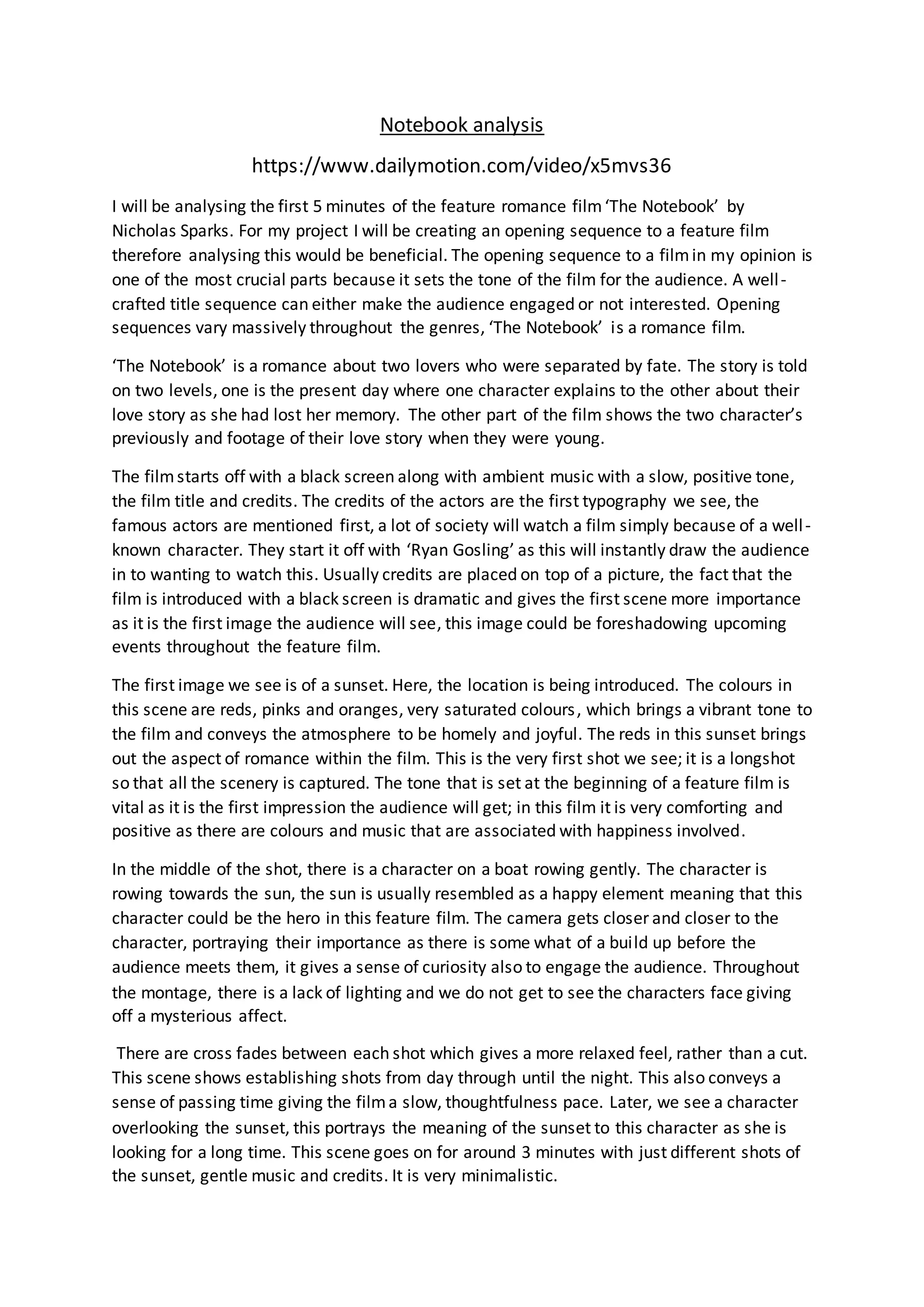 'The notebook' analysis (with comparison) | DOCX