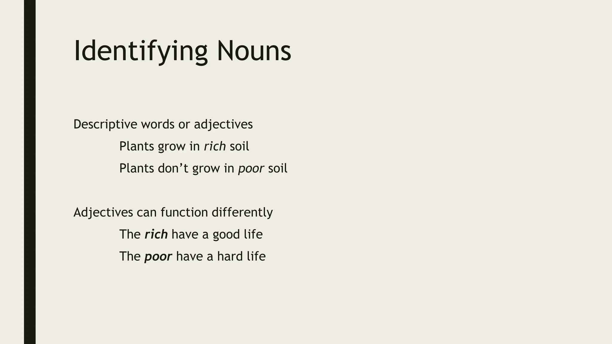 The Noun Phrase, identifying nouns (descriptive words or adjectives) | PPT