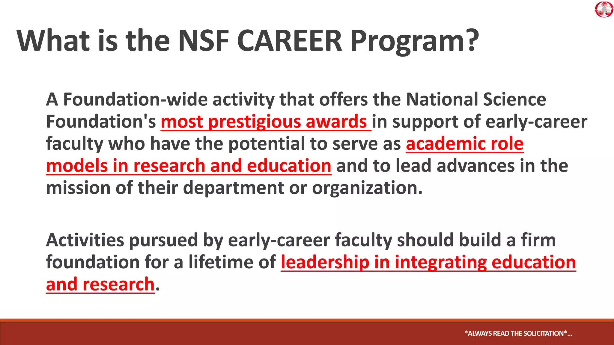 An Overview of the NSF CAREER, Broader Impacts, and Developing ...