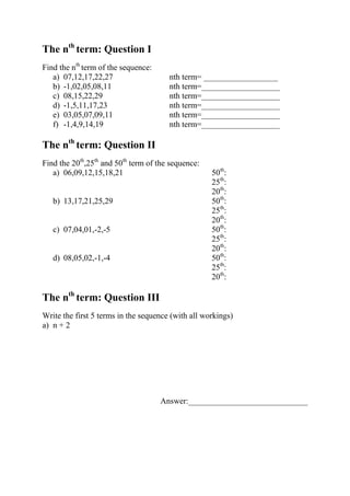 The nth term of a sequence | DOCX | Education