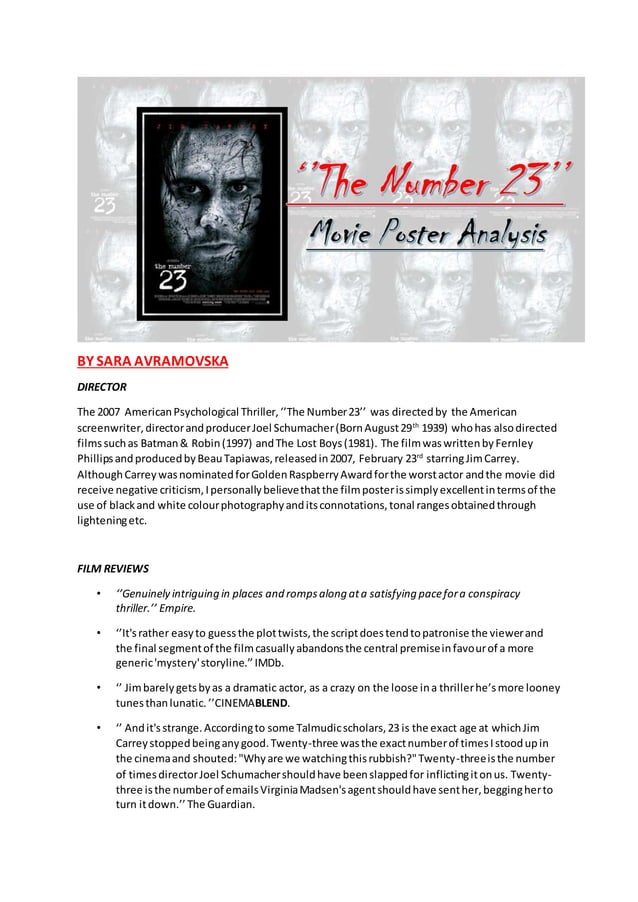 'The number 23' movie poster analysis 2 | DOCX