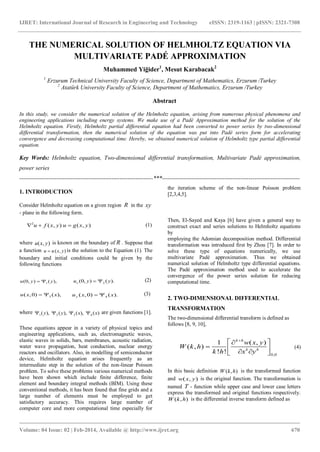 The numerical solution of helmholtz equation via multivariate padé approximation | PDF