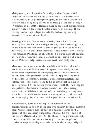 The nursing metaparadigm offers insights concerning the nature in wh.docx