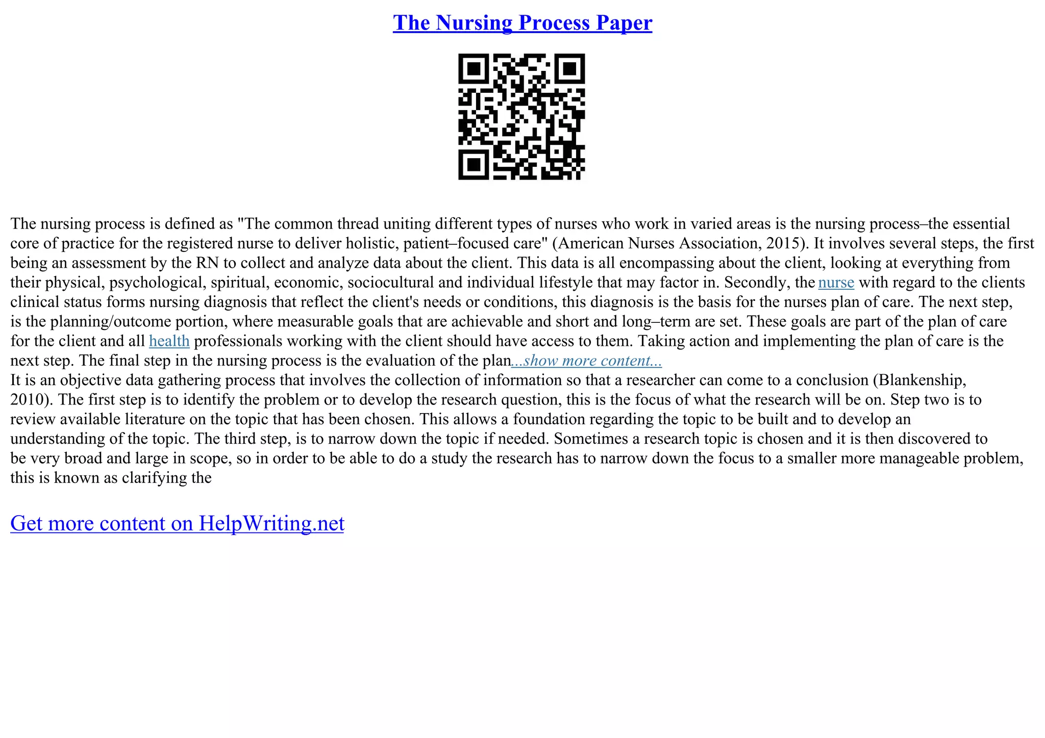 The Nursing Process Paper | PDF | Lung and Respiratory Health ...