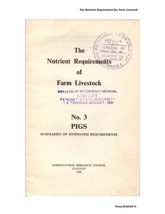 The Nutrient Requirements of Farm Livestock | PDF