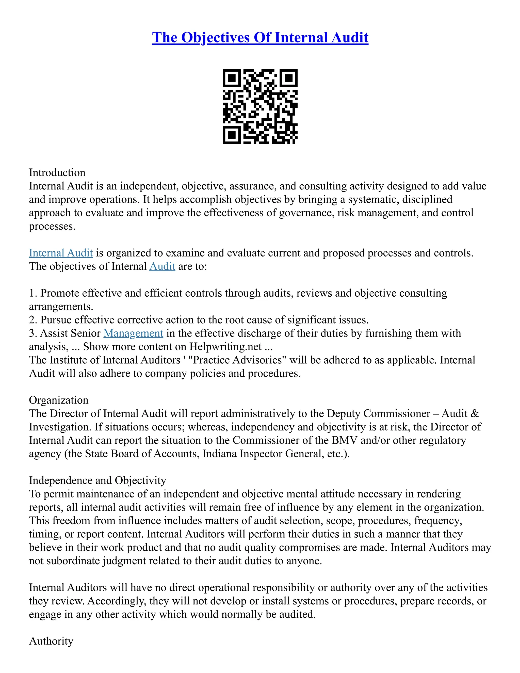 The Objectives Of Internal Audit | PDF