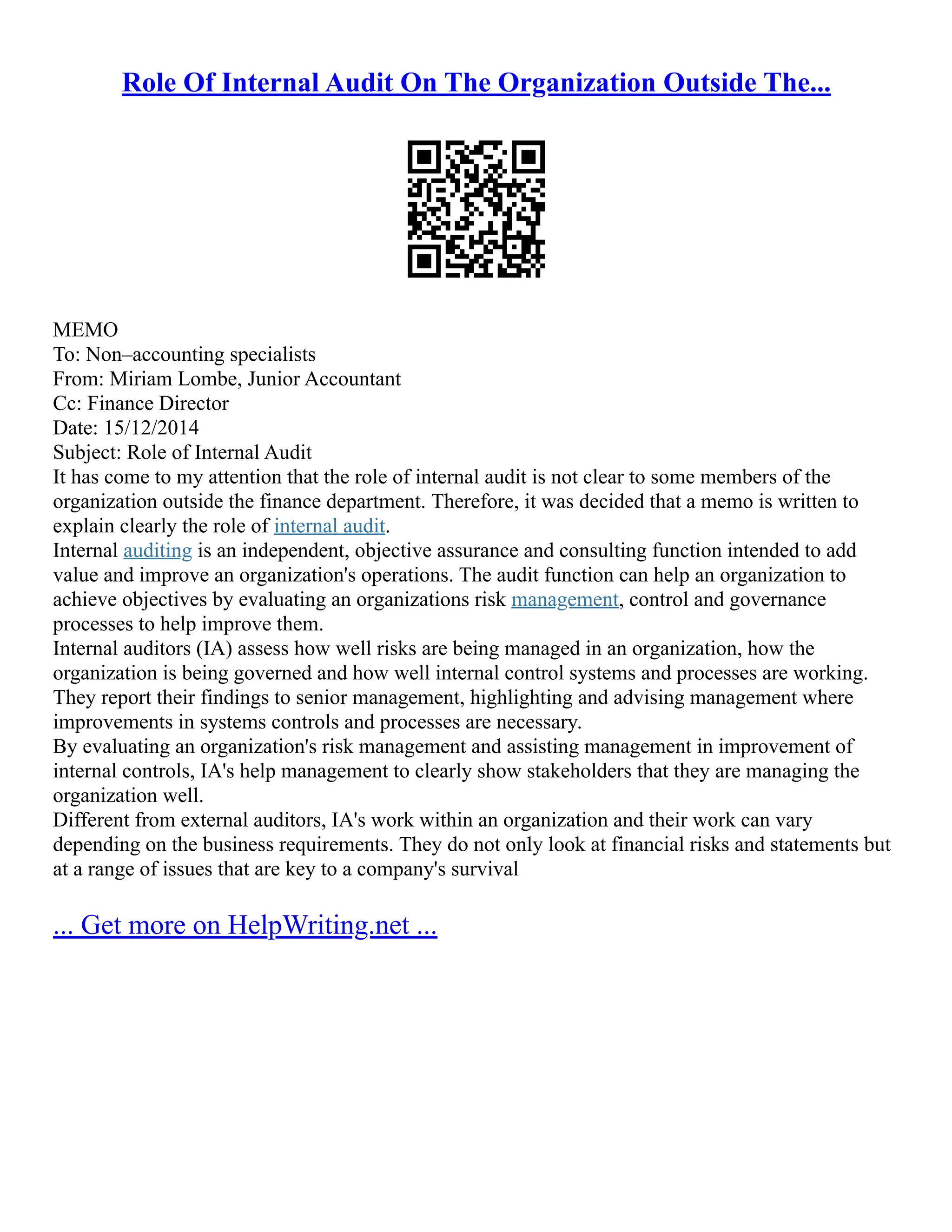 The Objectives Of Internal Audit | PDF