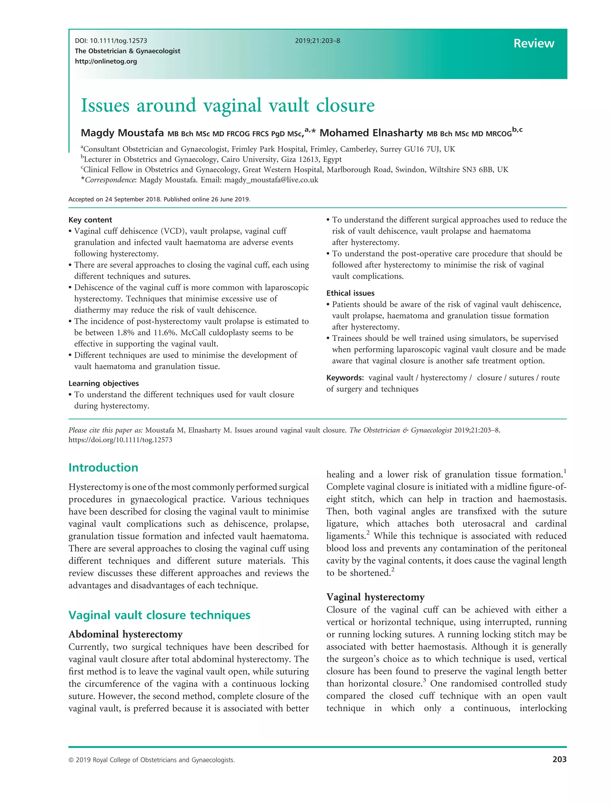 The Obstetric Gynaecologis - 2019 - Moustafa - Issues around vaginal ...