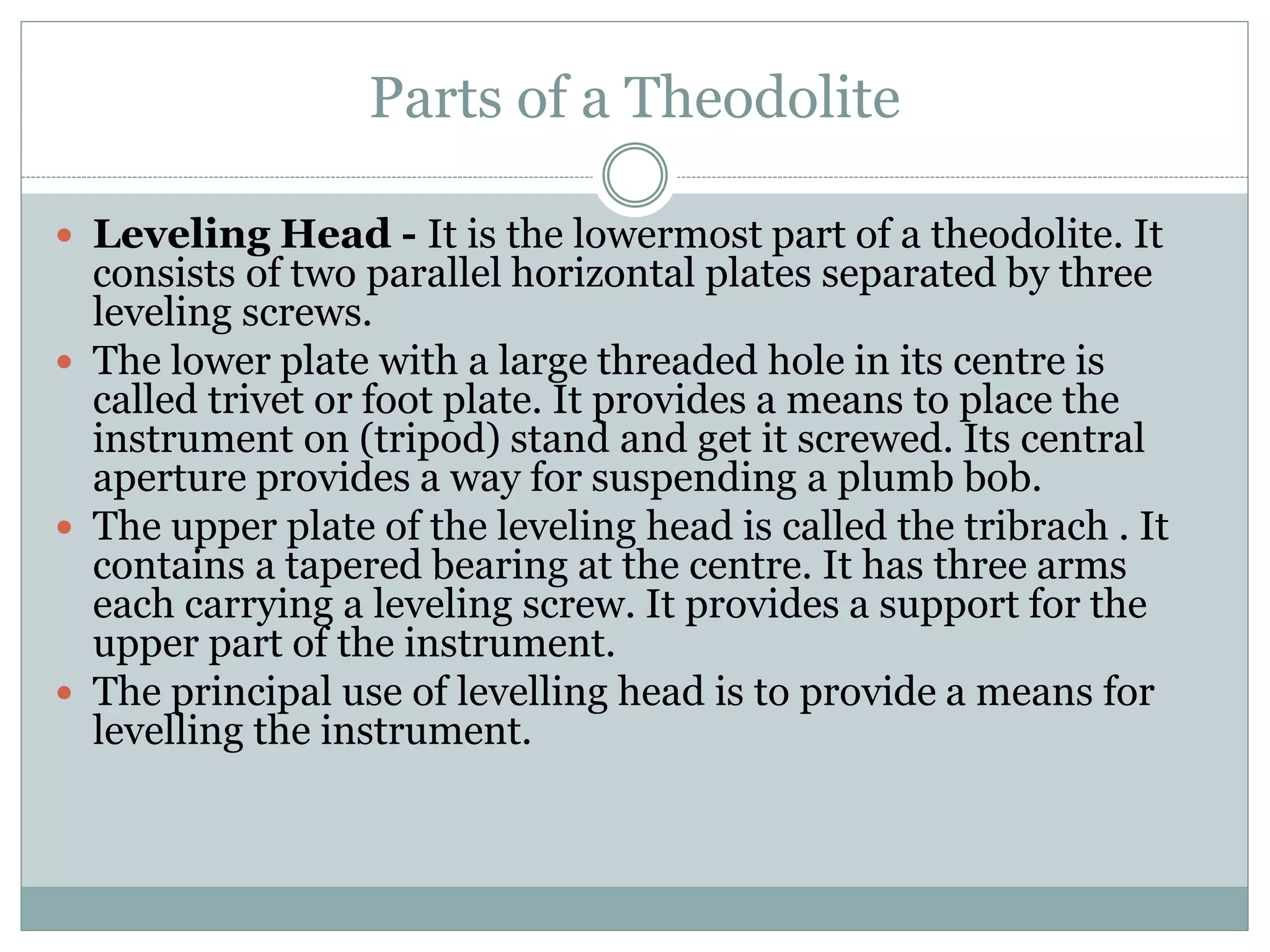 Theodolite and measurement of angles | PPTX