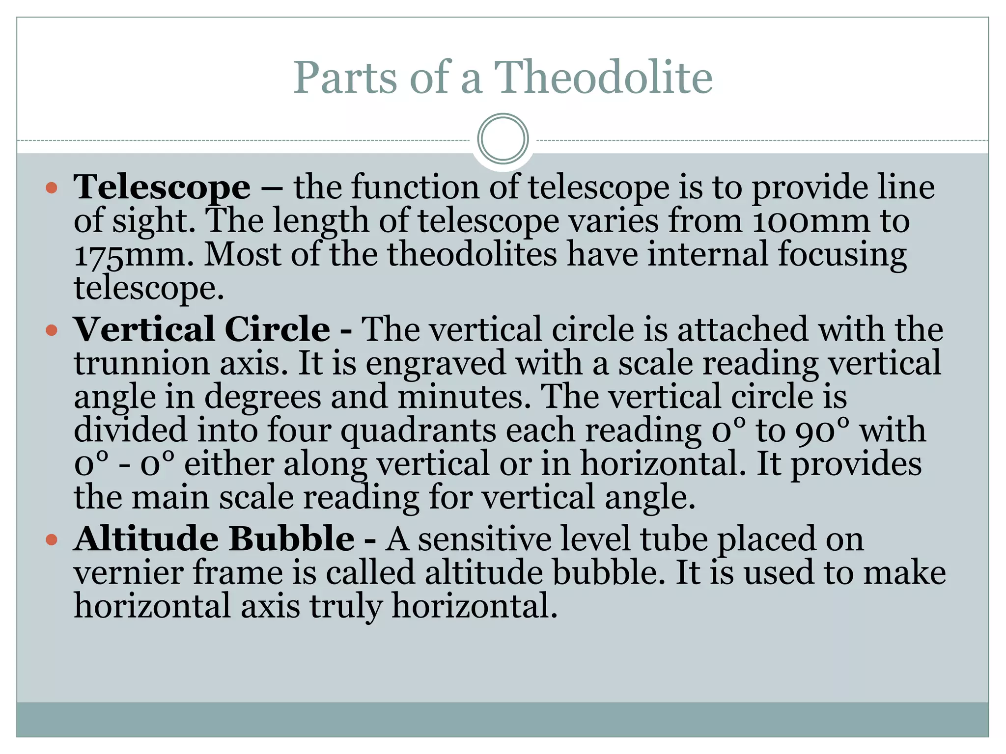 Theodolite and measurement of angles | PPTX