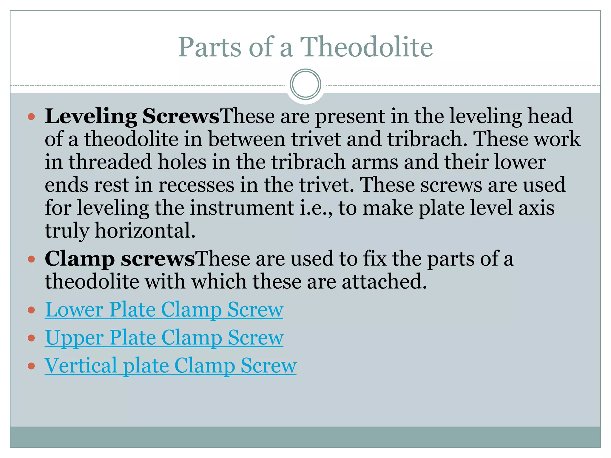 Theodolite and measurement of angles | PPTX
