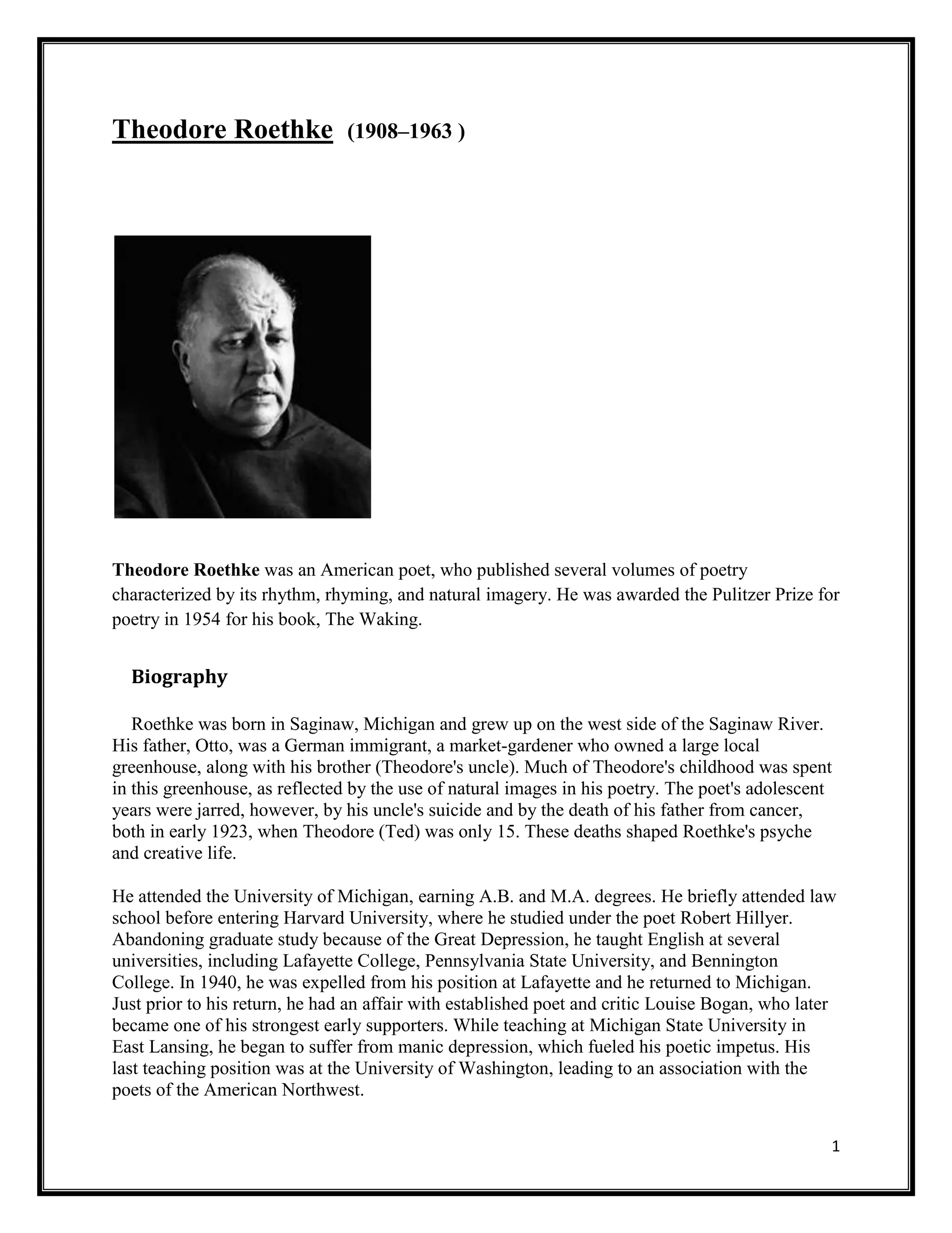 Theodore roethke | DOCX