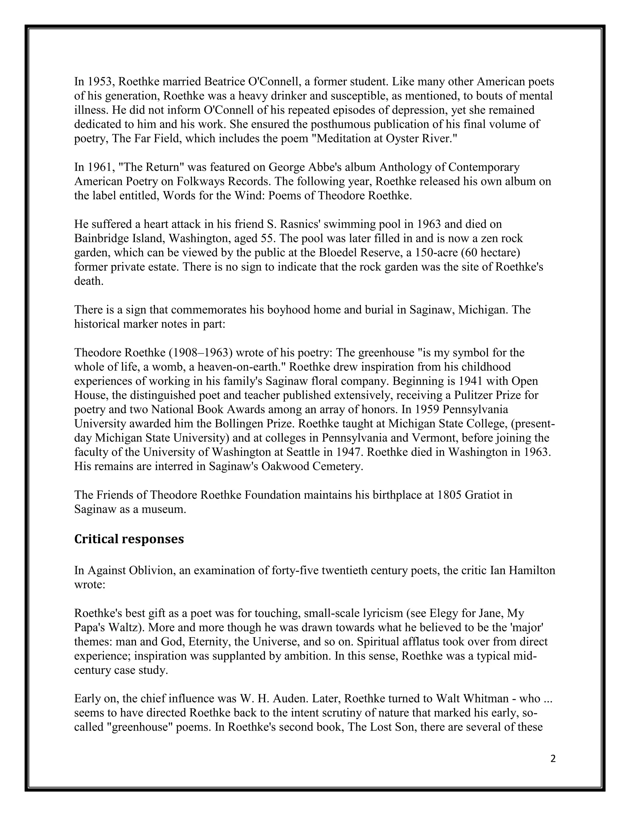 Theodore roethke | PDF