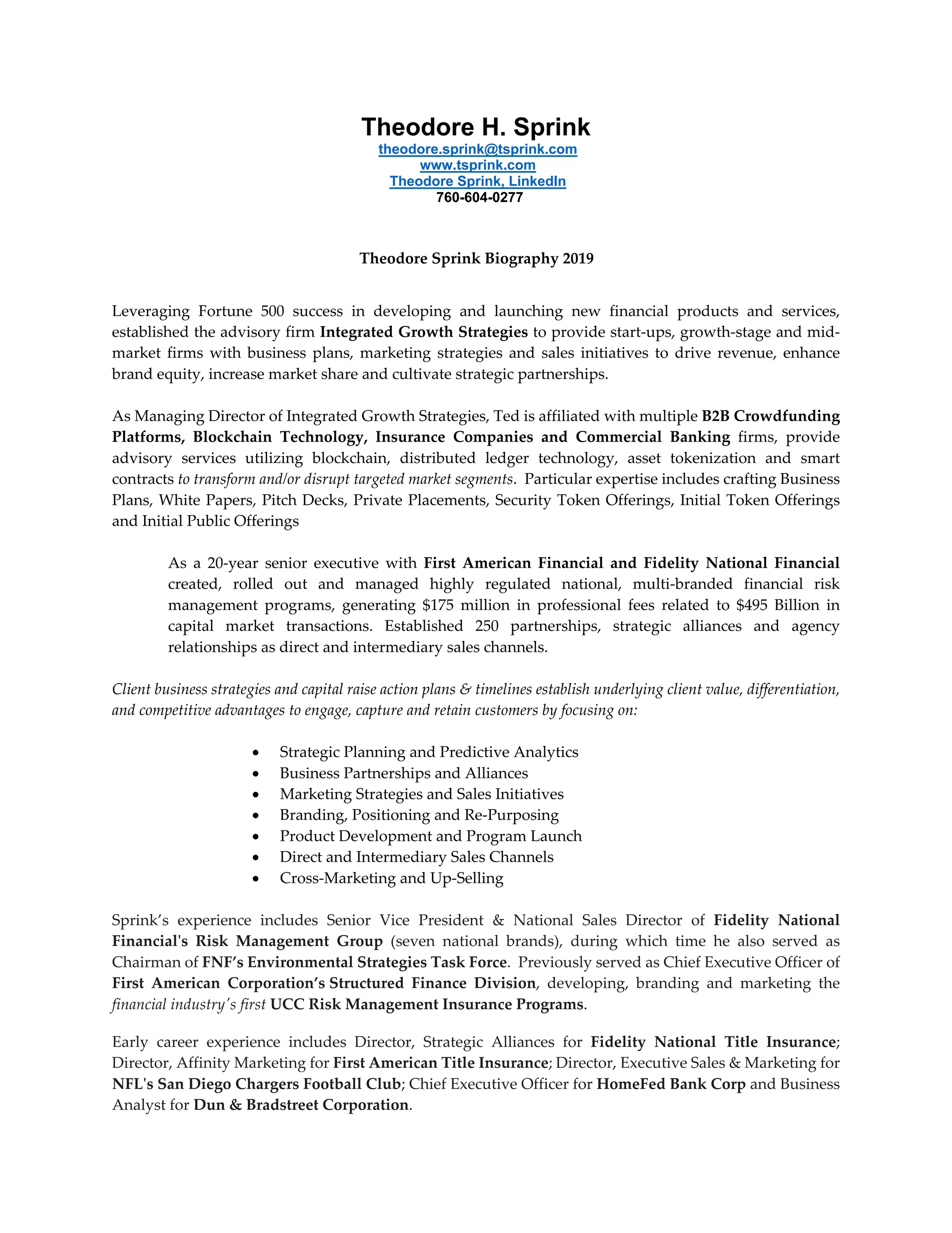 Theodore Sprink biography 2020 | PDF