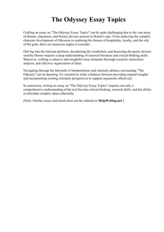 The Odyssey Essay Topics. Medgar Evers College | PDF
