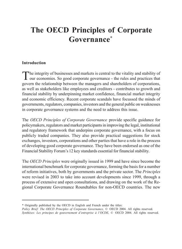 The OECD Principles of Corporate Governance | PDF | Financial ...