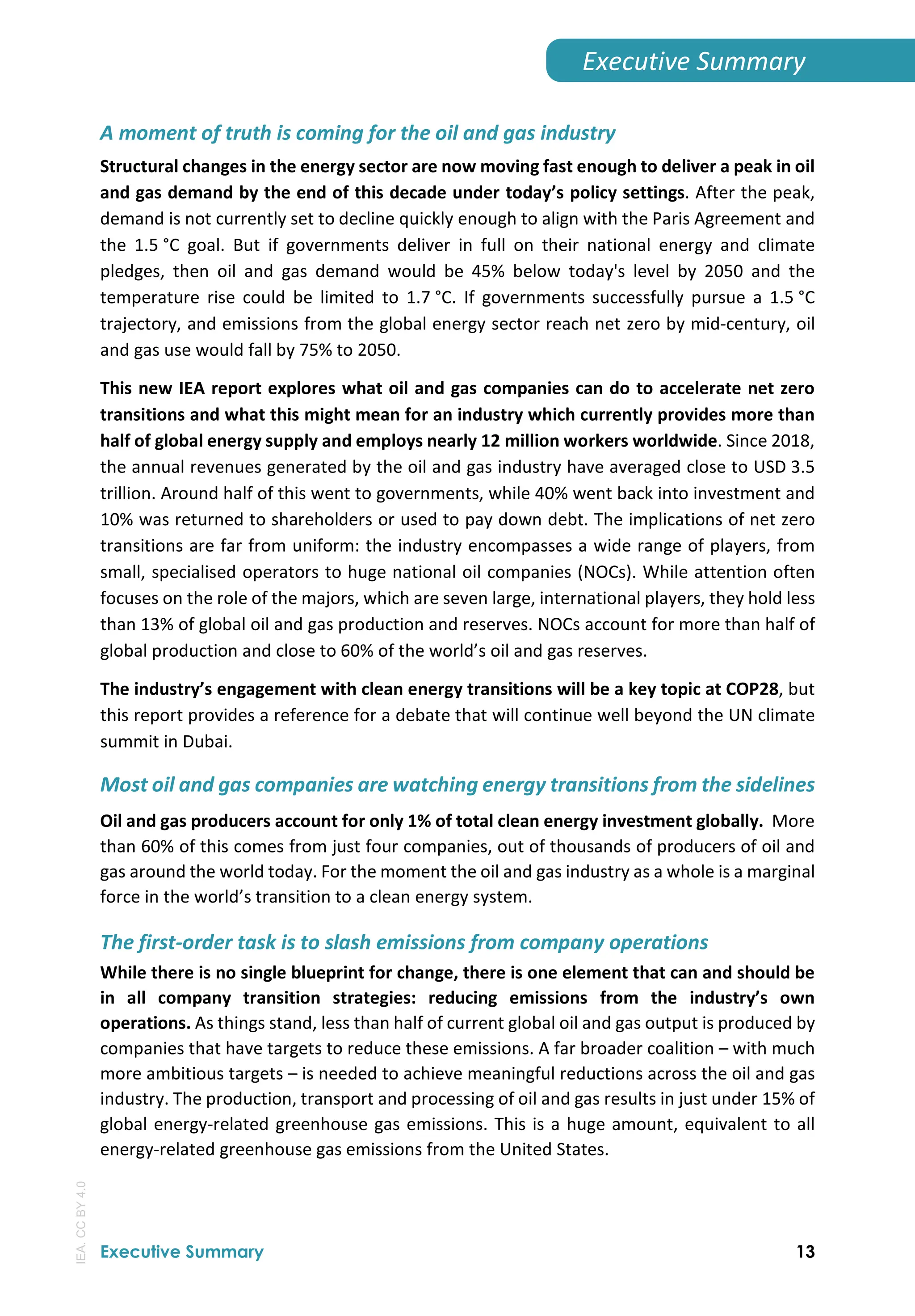 IEA Report: The Oil and Gas Industry in NetZero Transitions | PDF ...