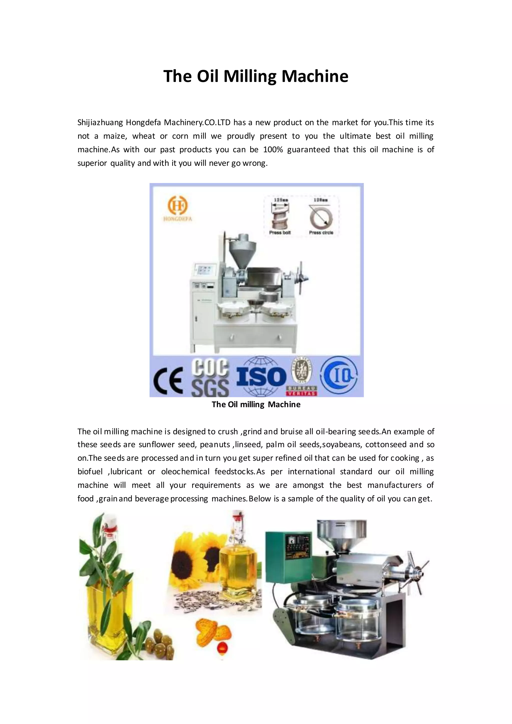 The oil milling machine | DOCX