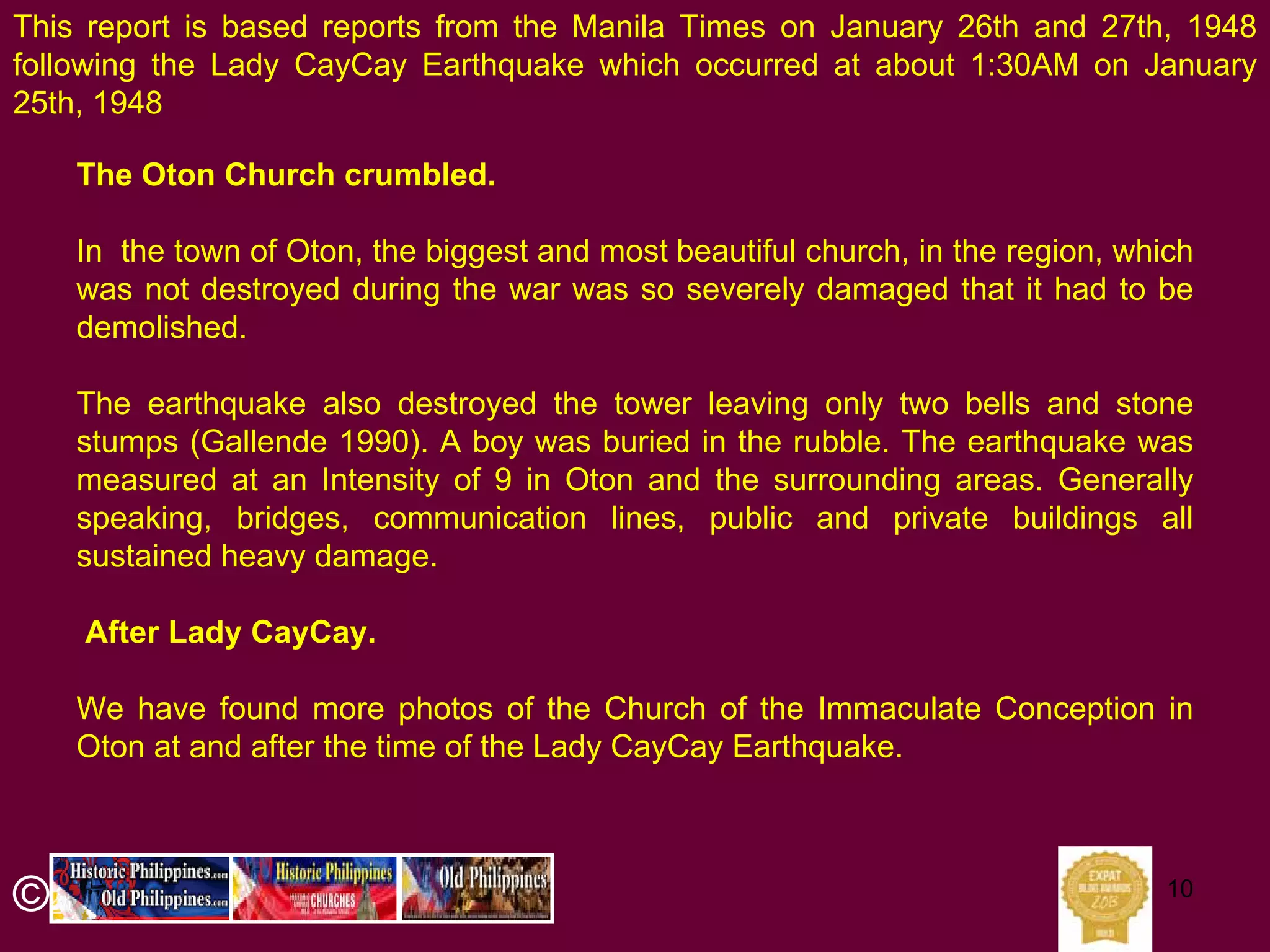 The Church of the Immaculate Conception in Ogtong (Oton), Iloilo, One ...