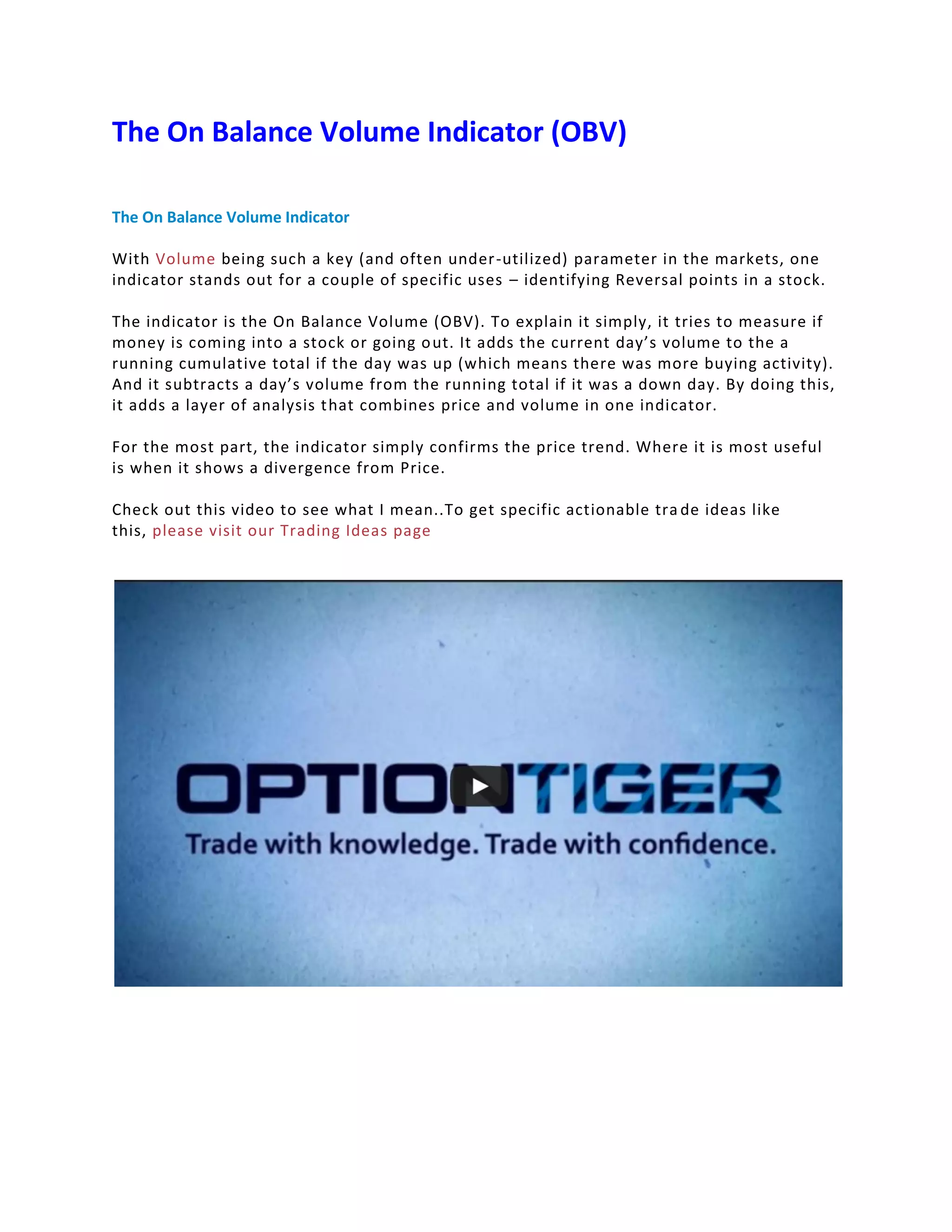 The on balance volume indicator (obv) | PDF