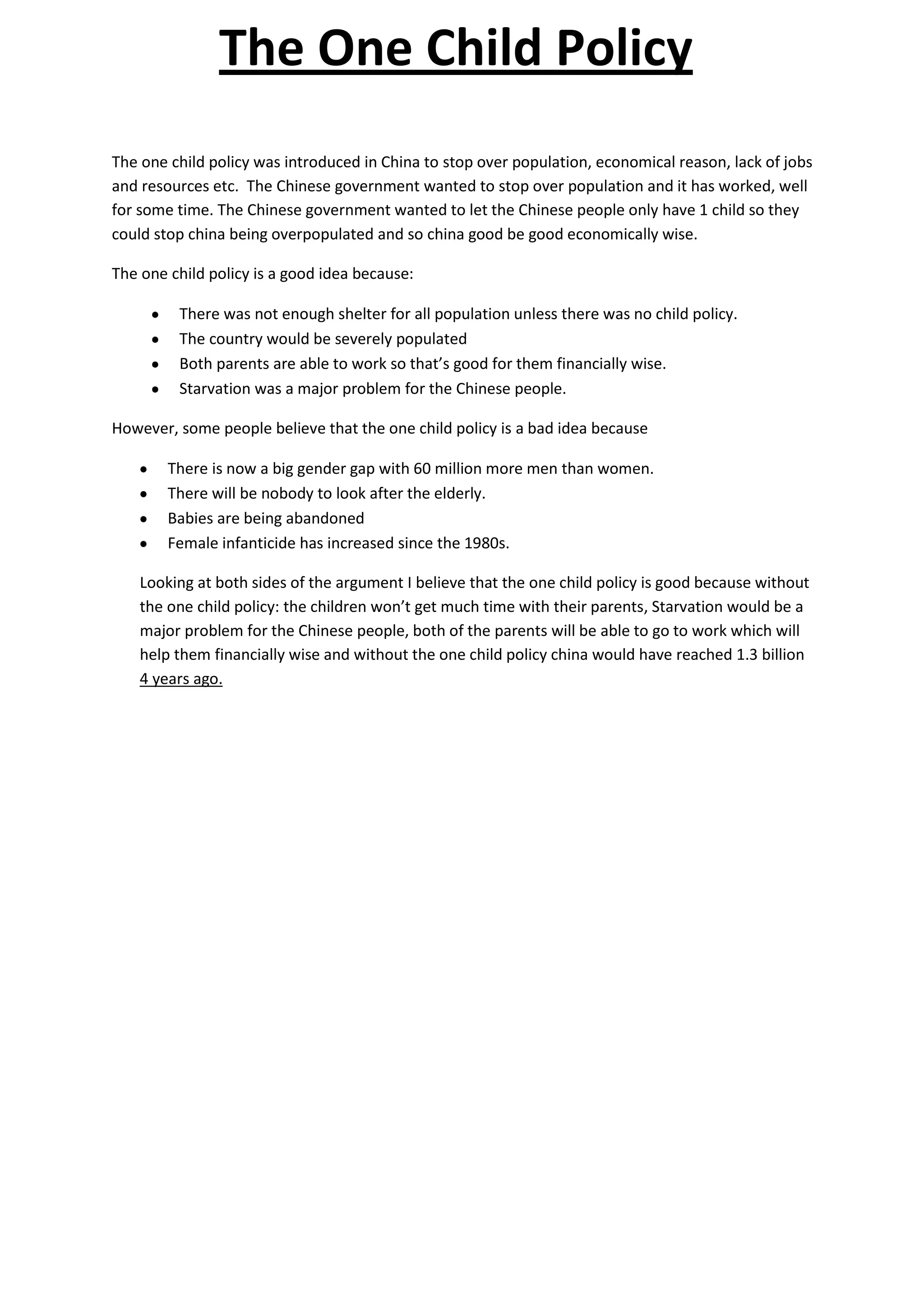 The one child policy | DOCX