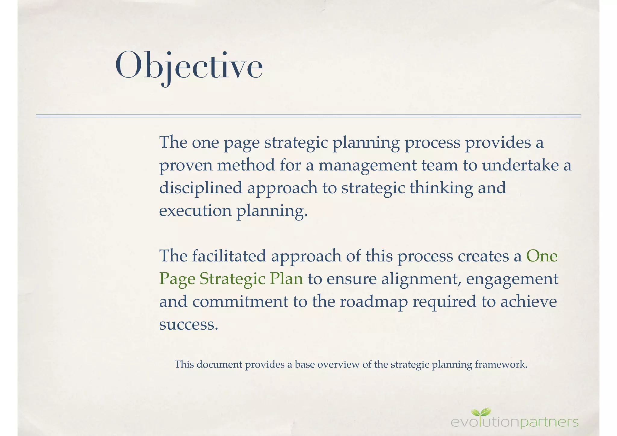 The One Page Strategic Planning process | PDF | Business Administration ...