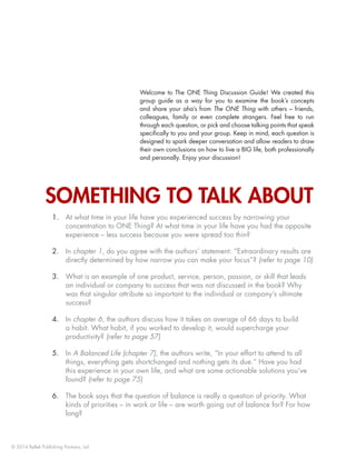 The ONE Thing: Book Discussion Guide | PDF
